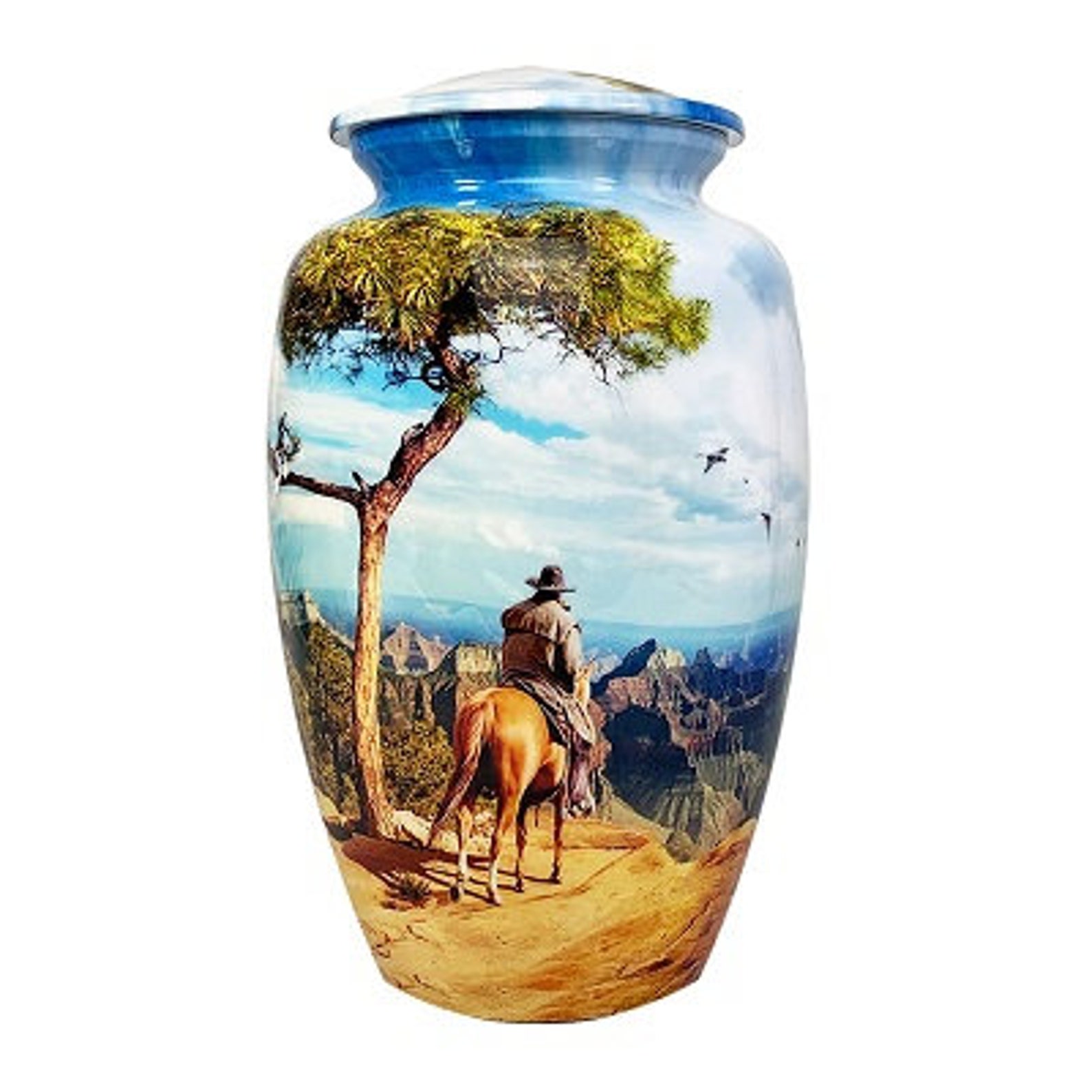 Cowboy Riding Home Human Cremation Urn With Velvet Bag, Personalized ...