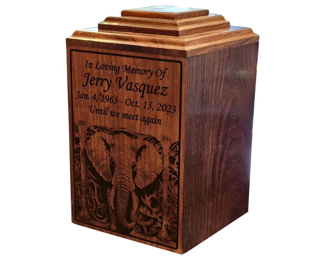 Elephant Wooden Cremation Urn, Elephant Lover's Funeral Urn With ...