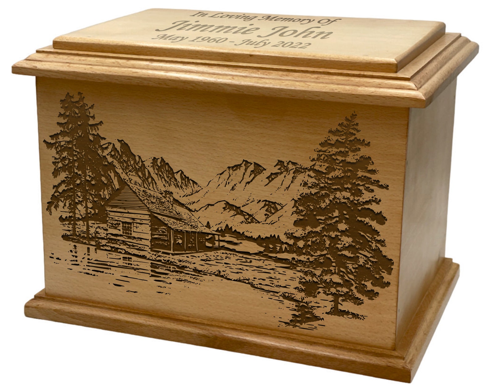 Valley Cabin Cremation Urn, Adult Size Wooden Cabin and Water Funeral ...