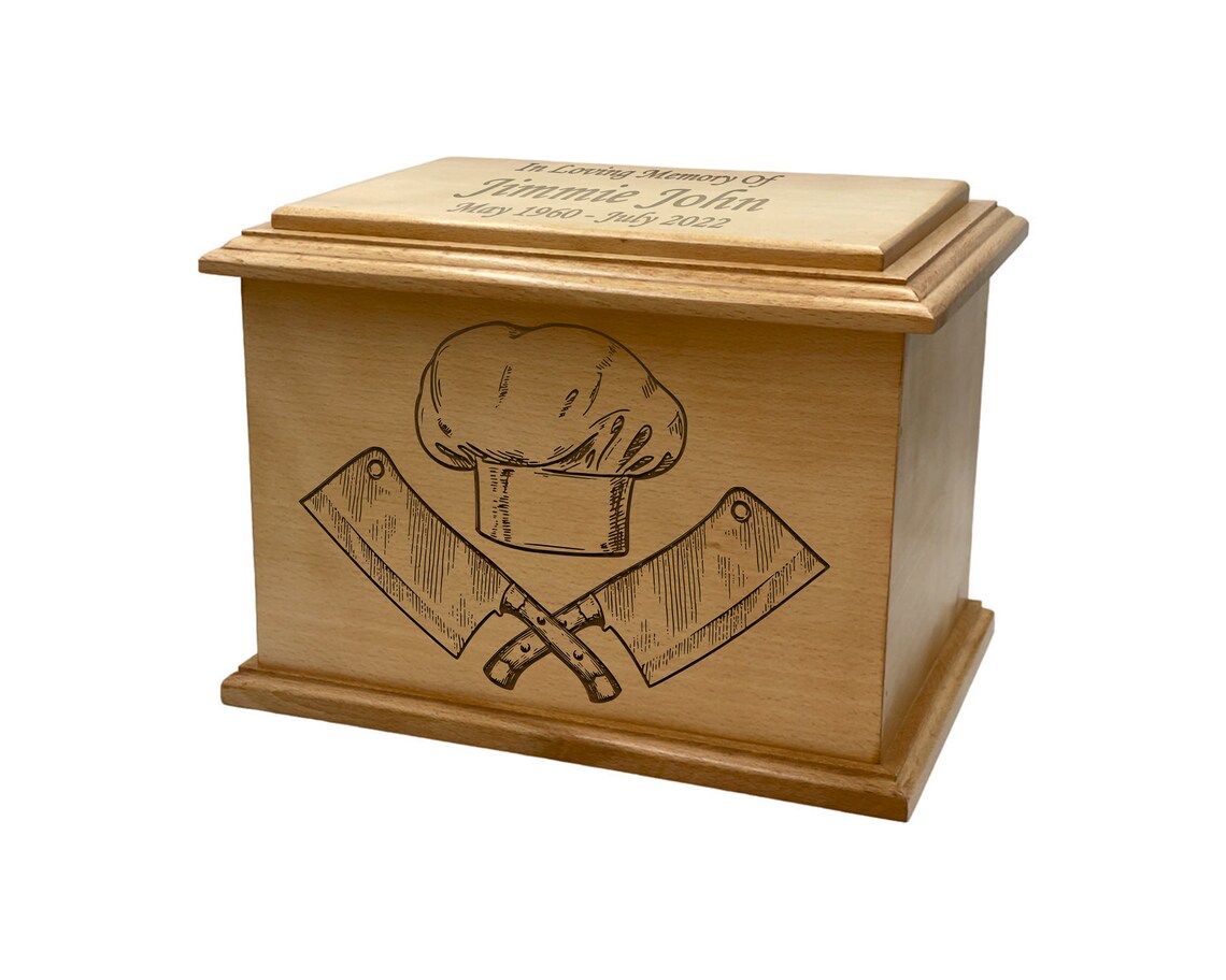 Chef's Hat Cremation Urn, Wooden Funeral Urn, Kitchen Lovers' Wooden ...