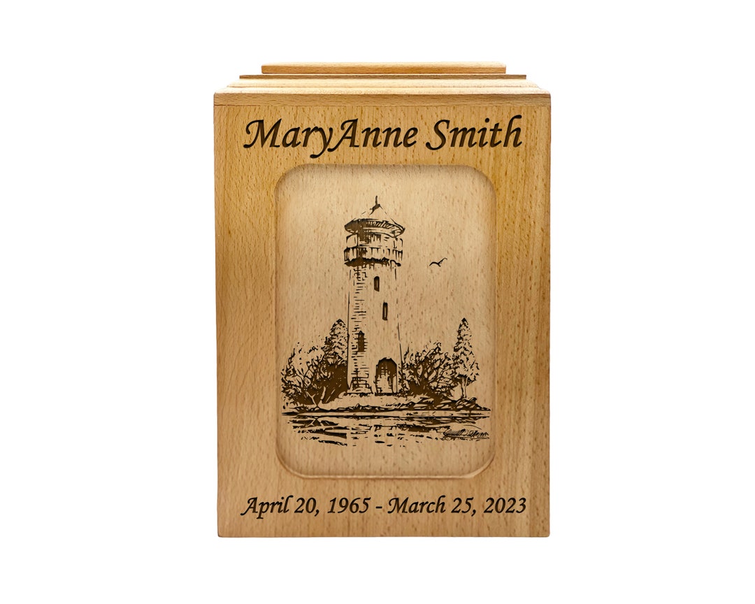 Lighthouse Cremation Urn, Adult Size Wooden Funeral Urn, Personalized ...