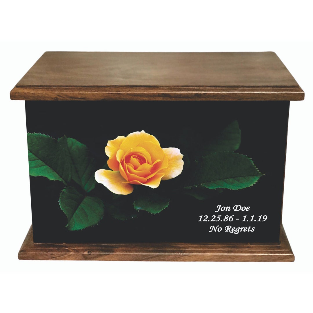 Blossoming Yellow Rose Urn, Rose and Petals Wood Funeral Urn ...