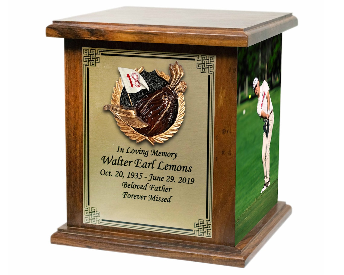 Golf Adult Memorial Wooden Cremation Urn, Sports Wood Funeral Urns With ...