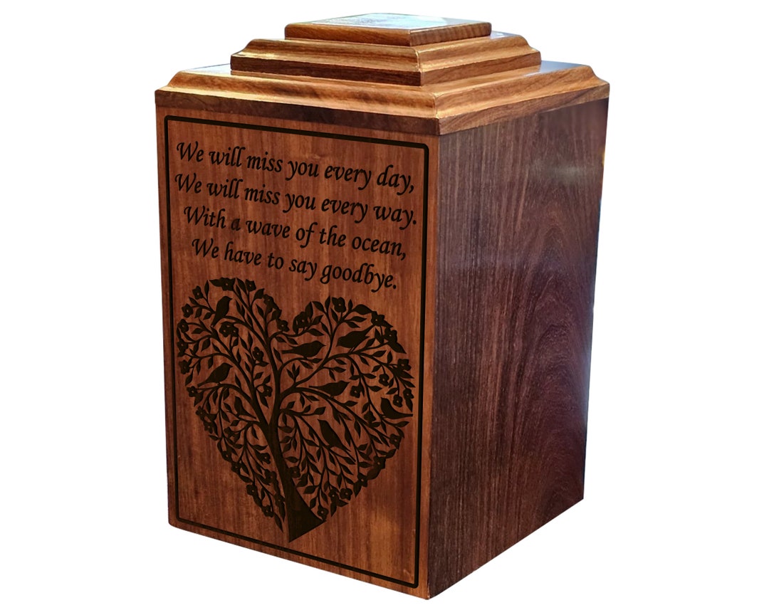 Tree of Life Wooden Cremation Urn, Family Tree Funeral Urn, Heart Tree ...