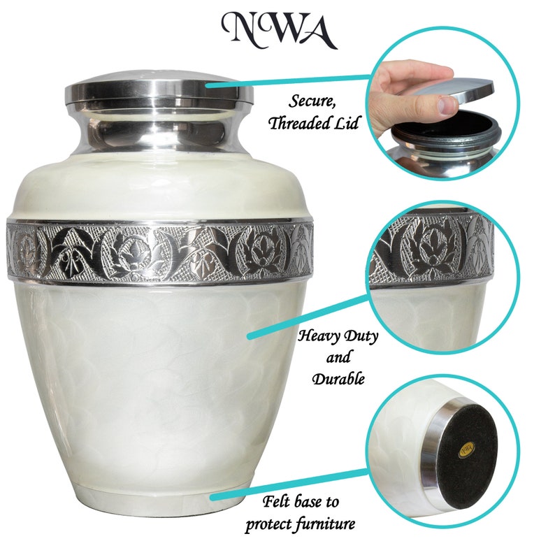 Custom Funeral Cremation Urn, Large Size Pearl White Brass Memorial Ash ...