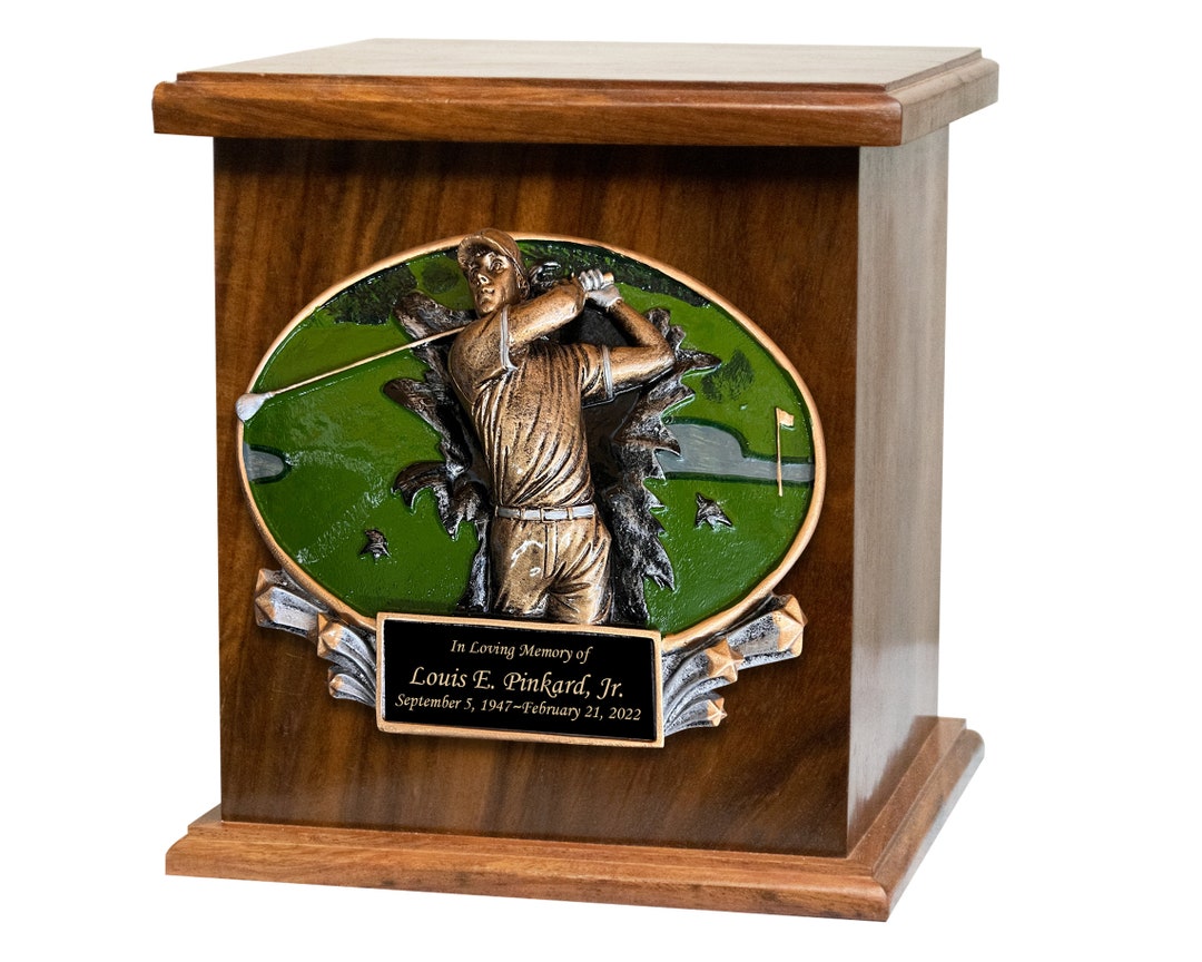NWA Female Golfer Cremation Urn, Wood Urn, Golf Urn, Wooden Funeral Urn ...