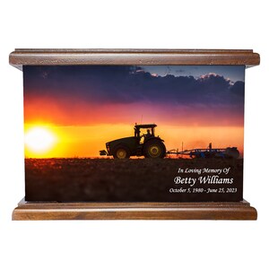 Farm and Tractor Cremation Urn, Personalized Wooden Farmer's Cremation ...