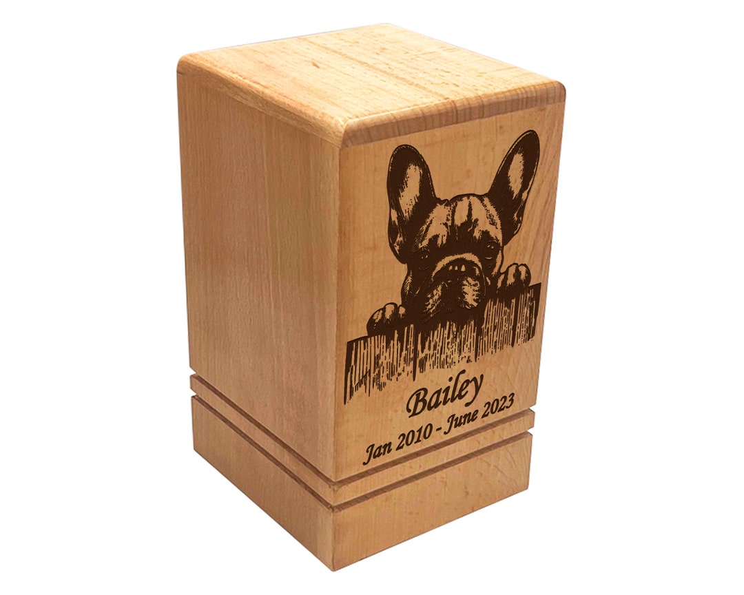Frenchie Dog Memorial Pet Urn, Wooden Dog Cremation Urn, Dog Photo Urn ...