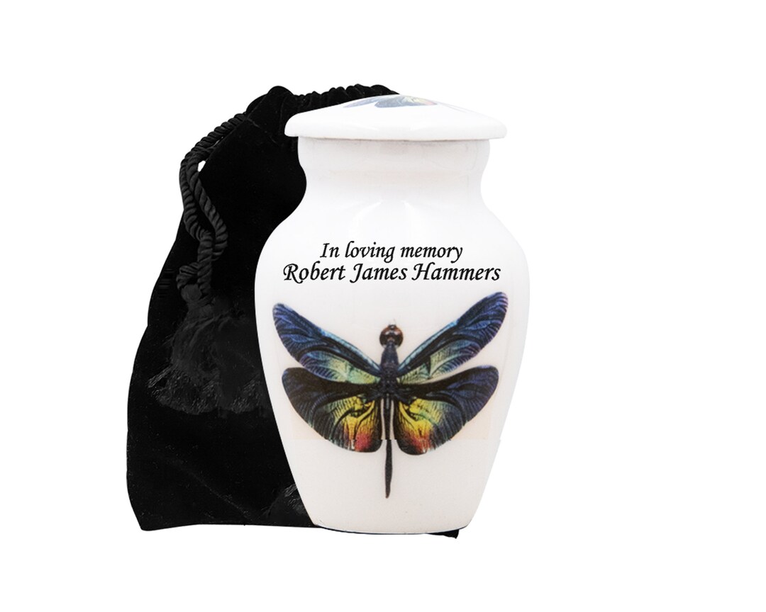 Dragonfly Keepsake Human Cremation Urn With Velvet Bag, Personalized ...