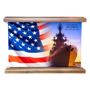 American Flag and Navy Warship Cremation Urn, US Navy Patriotic ...