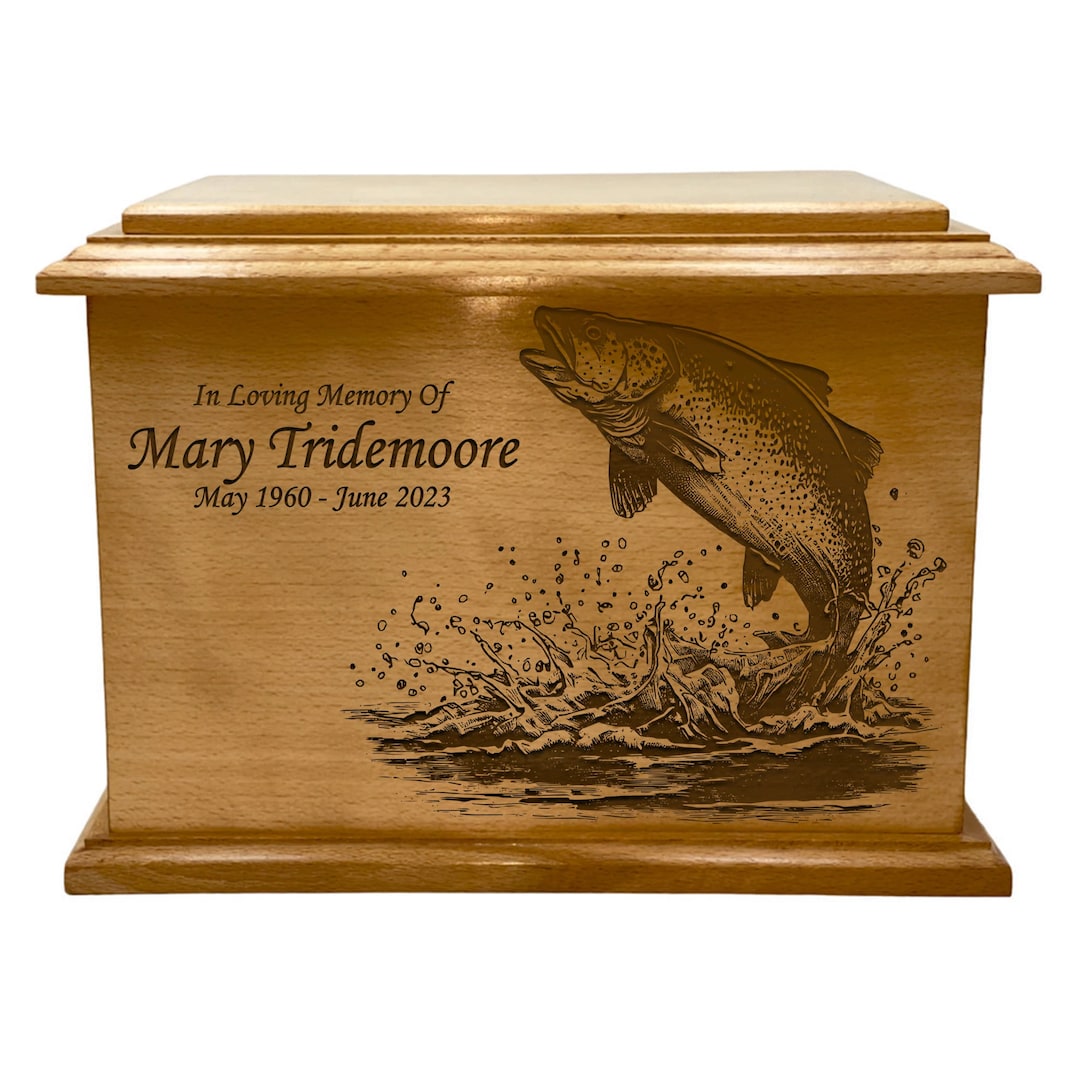 Trout Cremation Urn, Wooden Trout Fishing Funeral Urn, Fisherman Wooden ...