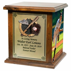 Baseball Adult Memorial Wooden Cremation Urn, Sports Wood Funeral Urns ...