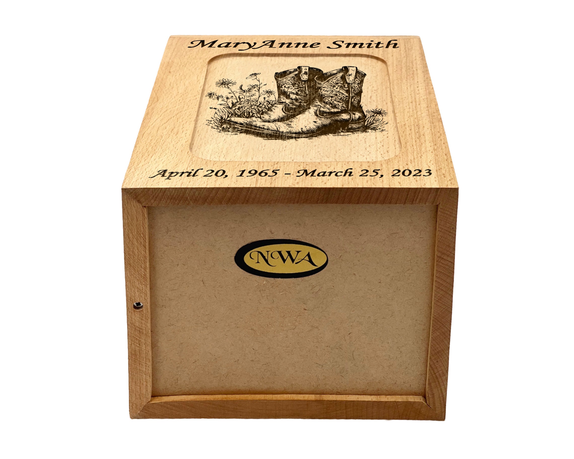 Cowboy Boots Cremation Urn, Adult Size Wooden Funeral Urn, Personalized ...