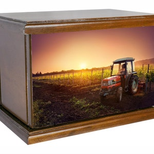 American Farm and Red Tractor Cremation Urn, Personalized Wooden Farmer ...