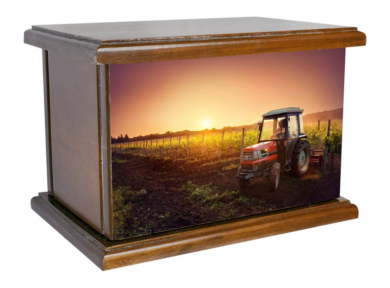 American Farm and Red Tractor Cremation Urn, Personalized Wooden Farmer ...