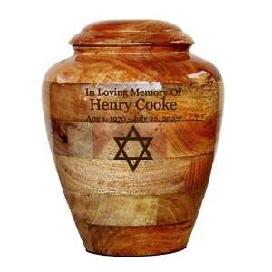 Star of David Wooden Urn for Human Ashes, Adult Size Hard Wood Jewish ...