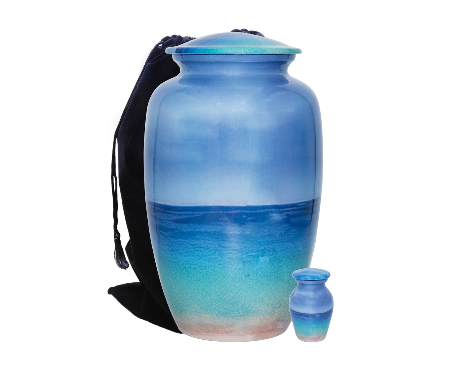 Serene Ocean Cremation Urn, Human Adult Blue Funeral Urn With Keepsake ...