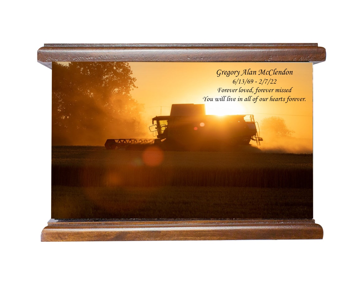 Combine and Farm Cremation Urn, Personalized Wooden Farmer's Cremation ...