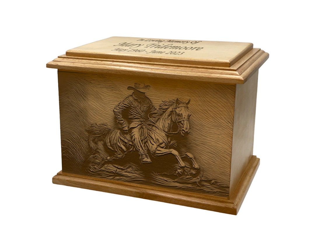Cowboy Horse Cremation Urn, Adult Size Wooden Funeral Urn, Personalized ...