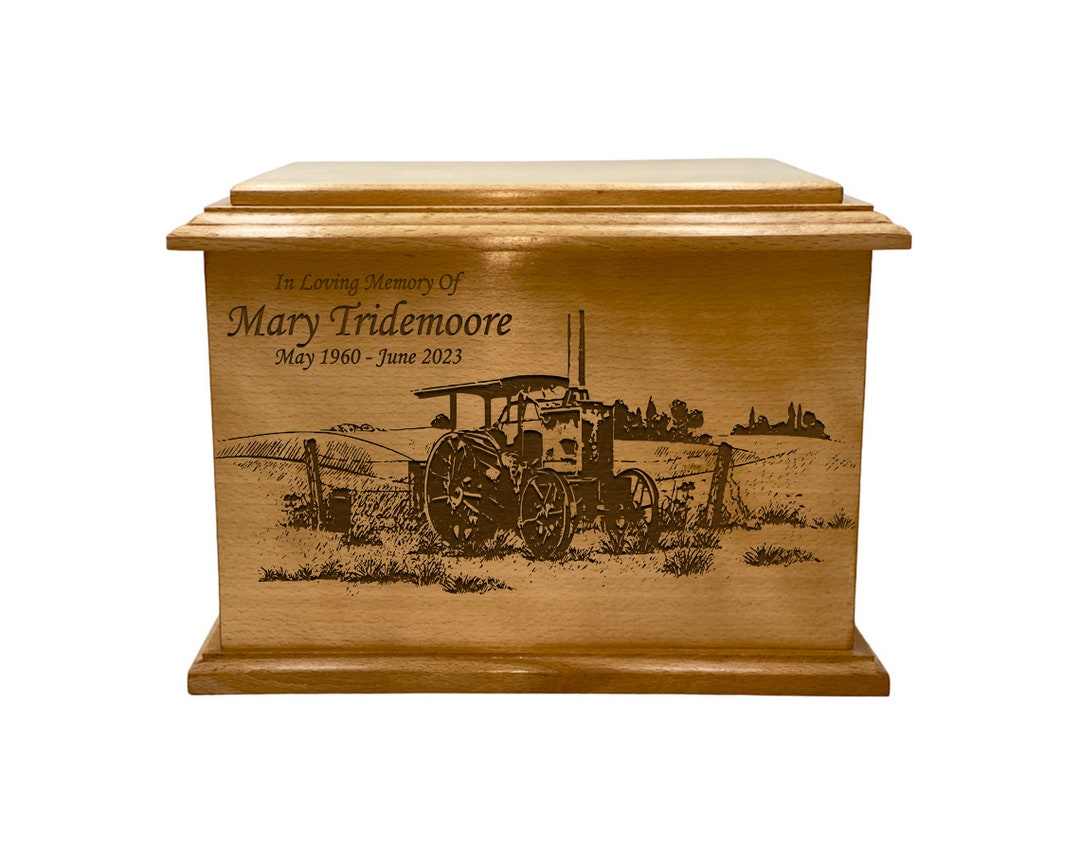 Tractor and Farm Cremation Urn, Adult Size Wooden Funeral Urn ...