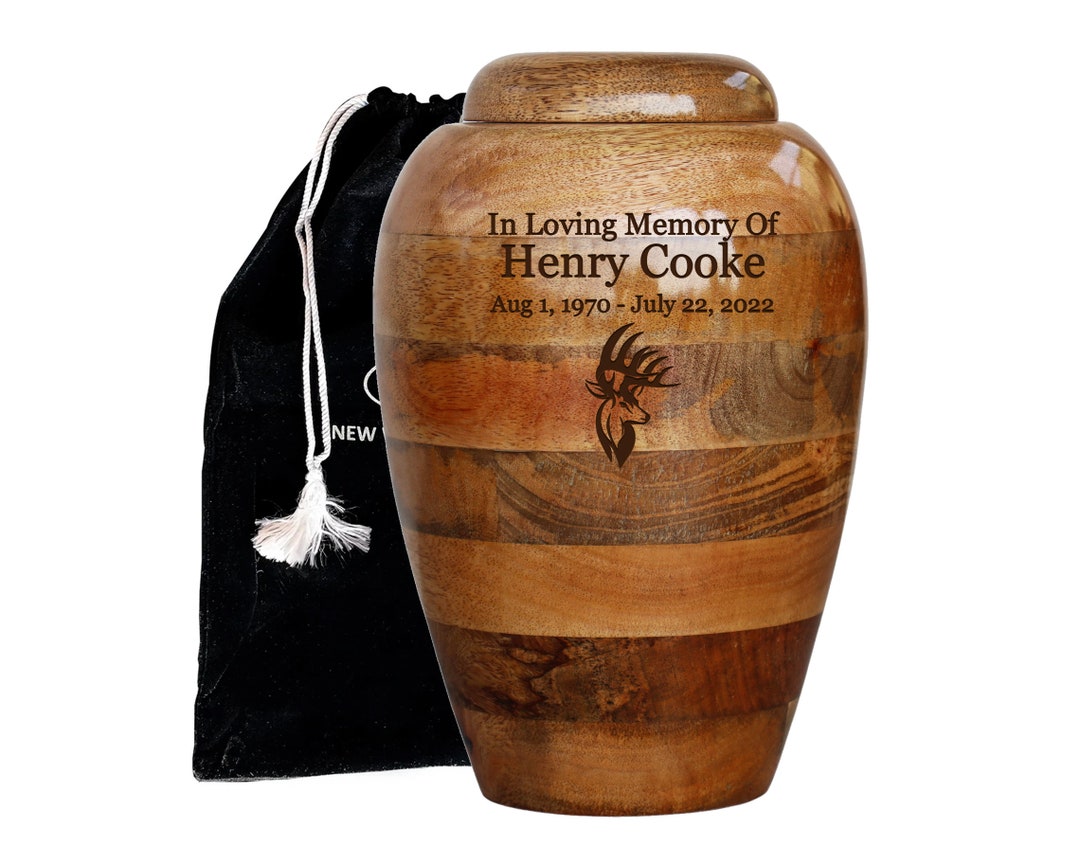 Deer Hunting Wooden Urn for Human Ashes, Adult Size Hand Turned Hard ...