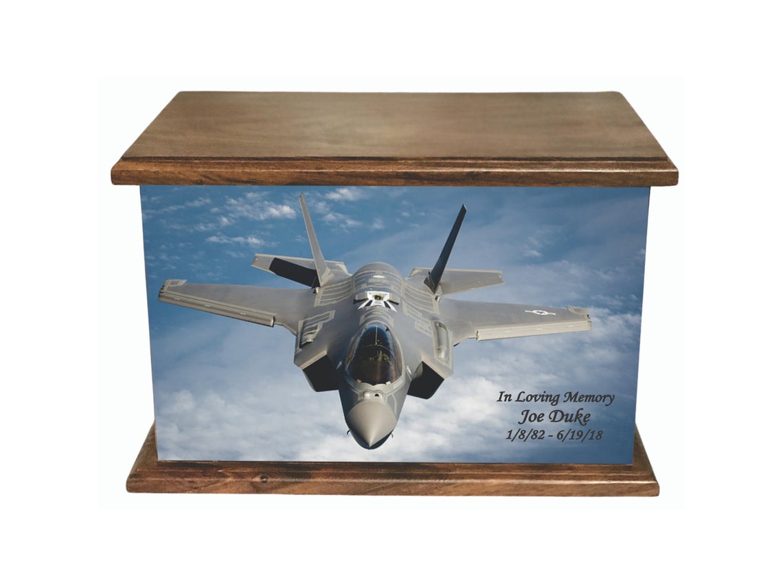 Jet Fighter Air Force Cremation Urn, Wood Funeral Urn, Wooden Urn With ...