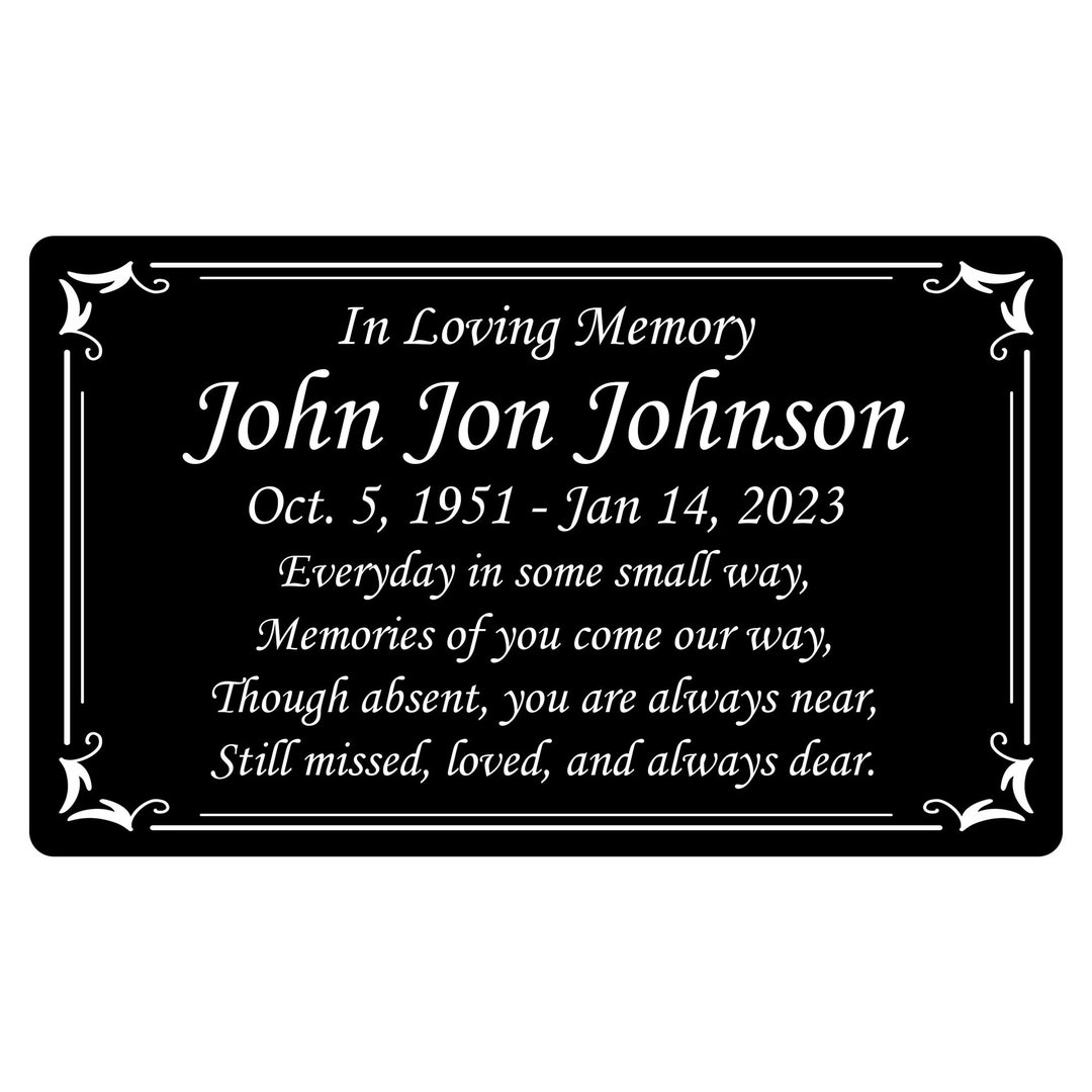 Memorial Plaque, Plate, Name Plate, Bench Plate, Tree Plaque, in Black ...
