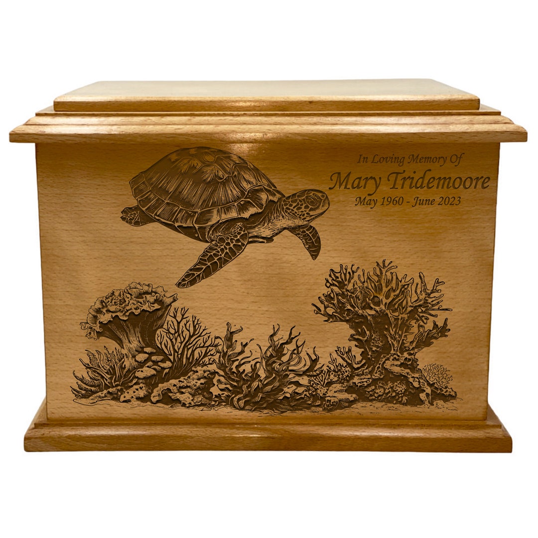 Sea Turtle Cremation Urn, Adult Size Wooden Funeral Urn, Personalized ...