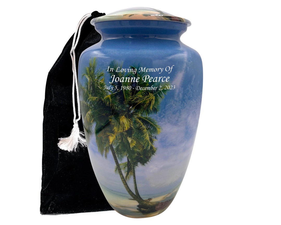 Palm Tree Human Funeral Cremation Urn With Velvet Bag and ...