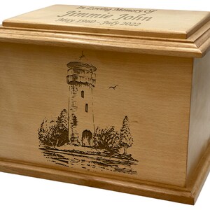 Lighthouse Wooden Cremation Urn, Ocean, Birds and Trees Wood Funeral ...