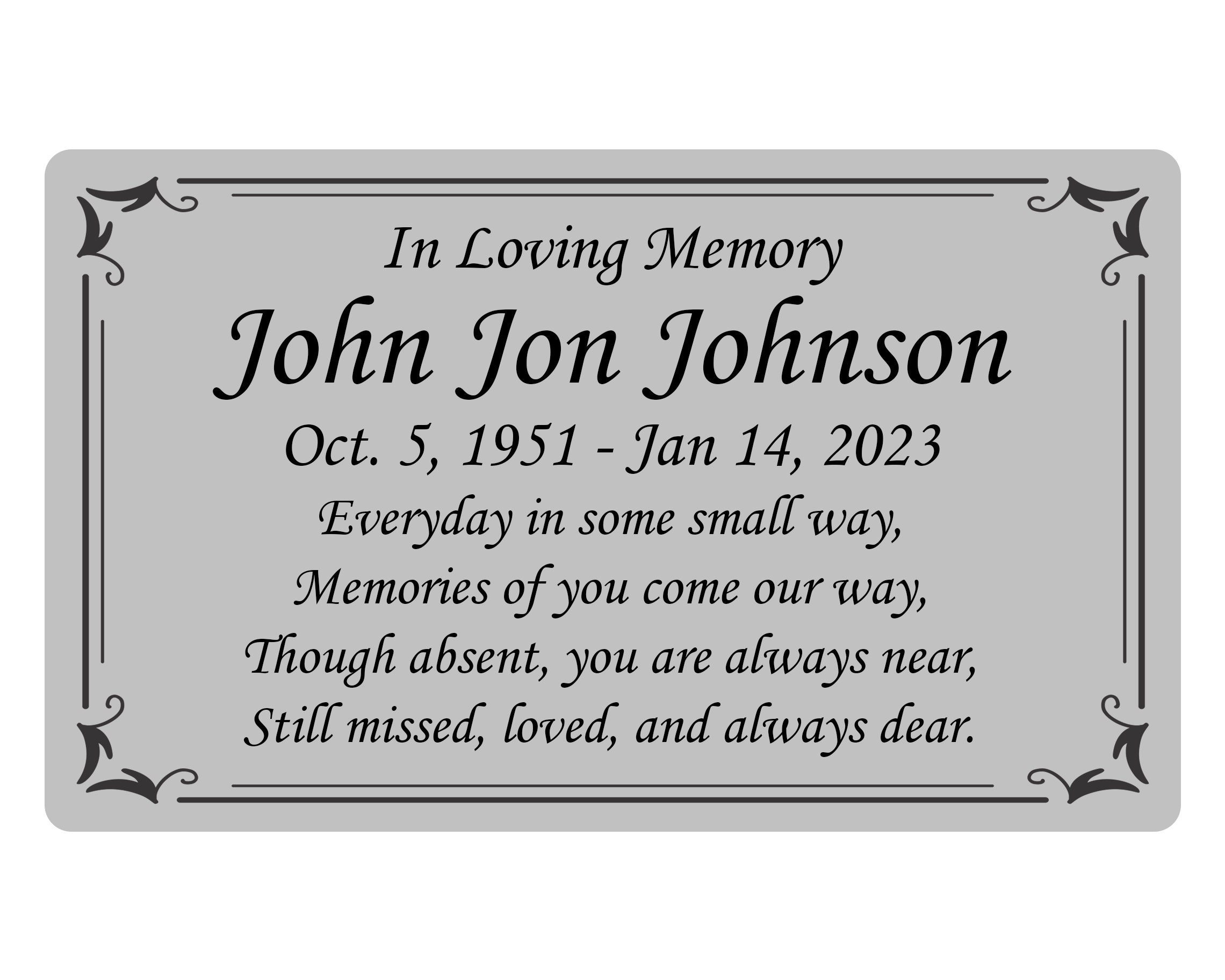 Memorial Plaque, Plate, Name Plate, Bench Plate, Tree Plaque, in Black ...
