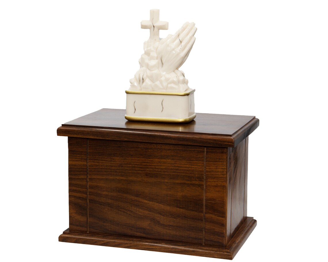 Praying Hands and Cross Wooden Funeral Urn, Religious Cremation Urn ...