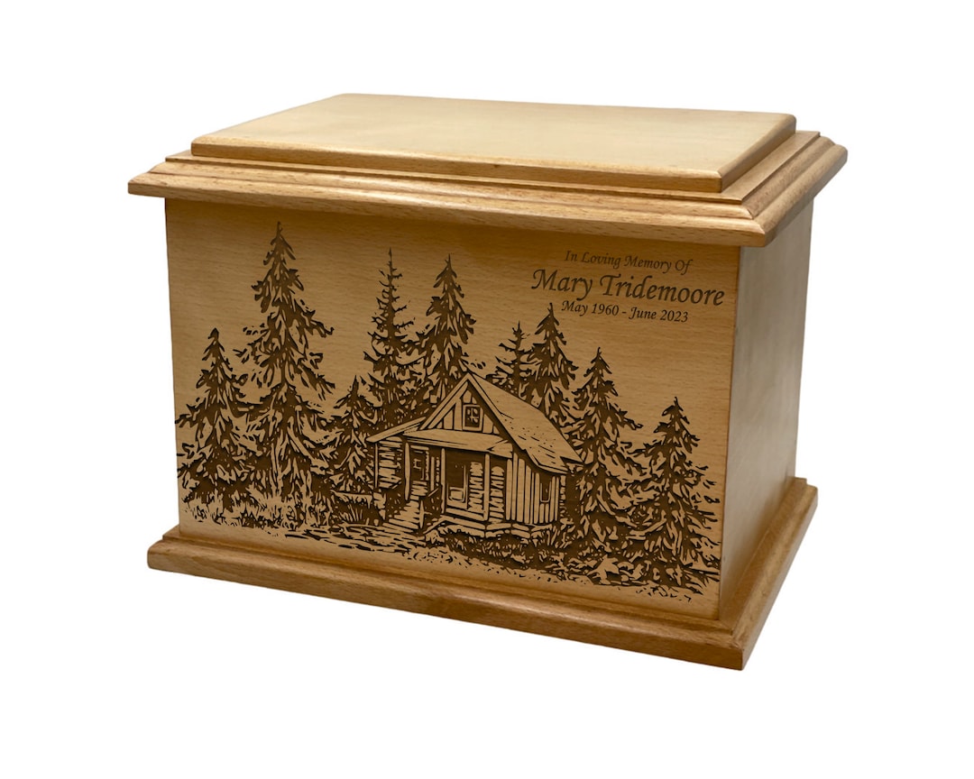 Cabin in the Woods Cremation Urn, Adult Size Wooden Cabin and Forest ...