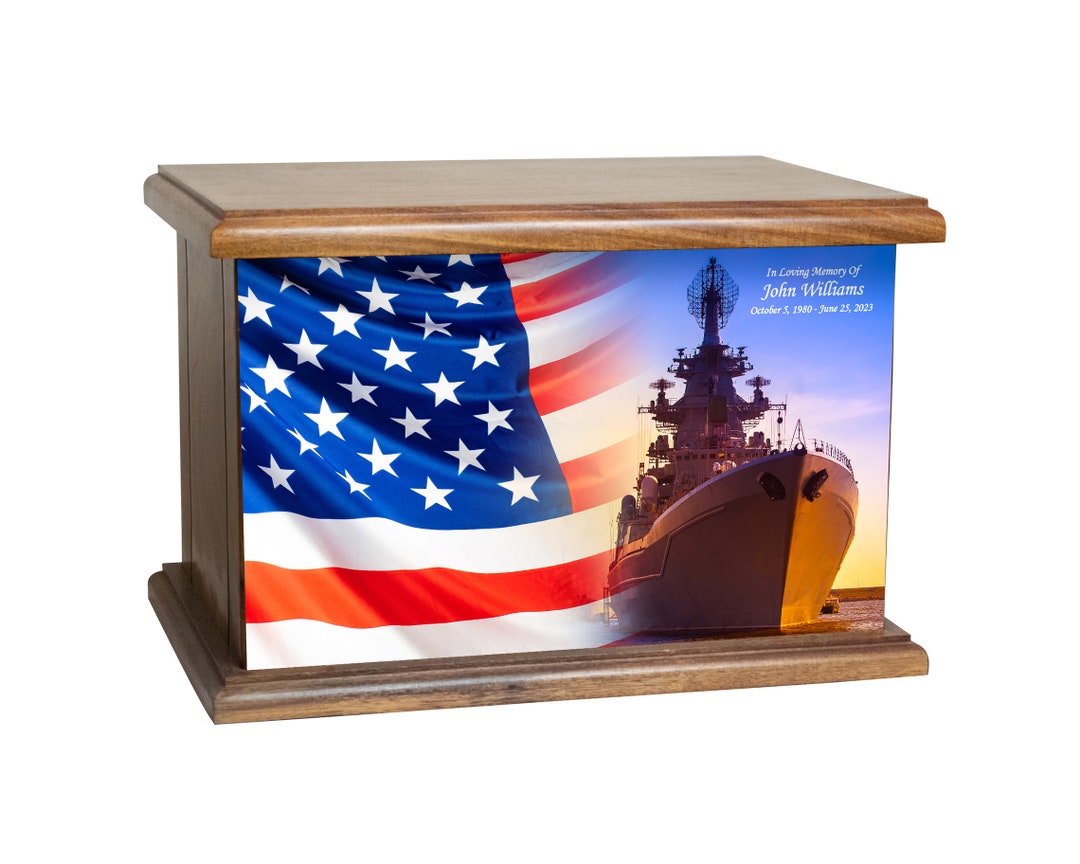 American Flag and Navy Warship Urn, US Navy Patriotic Personalized ...