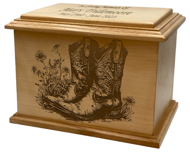 Cowboy Boots Cremation Urn, Adult Size Wooden Funeral Urn, Personalized ...
