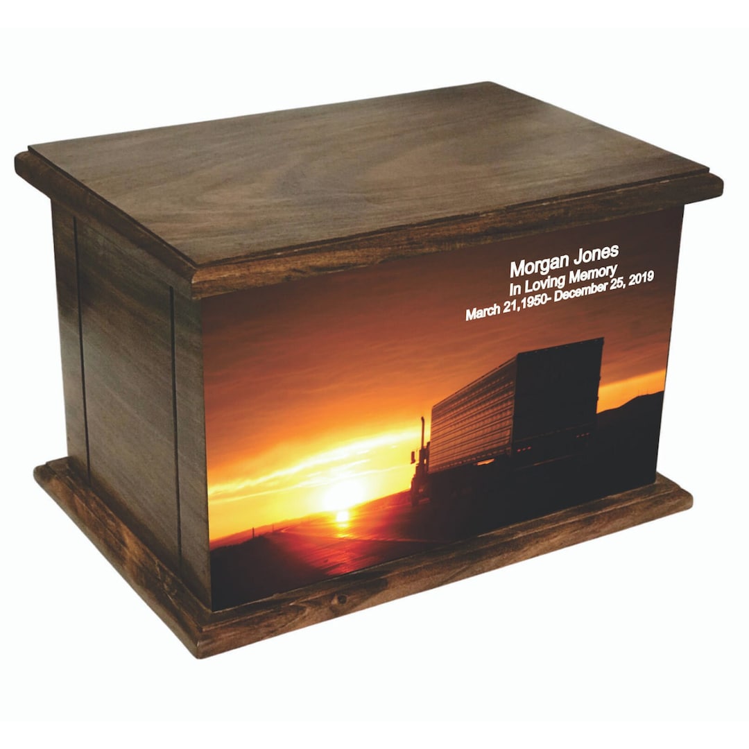 Truck Cremation Urn, Wood Funeral Urn,trucker's Wooden Urn With Custom ...