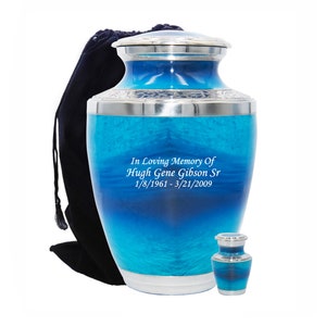 Ocean Serenity Cremation Urn, Customized Human Adult Blue Funeral Urn ...
