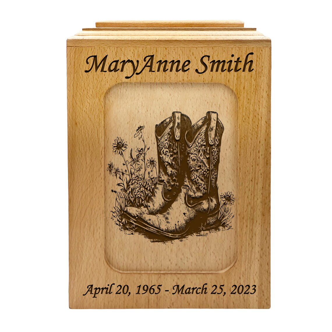 Cowboy Boots Cremation Urn, Adult Size Wooden Funeral Urn, Personalized ...