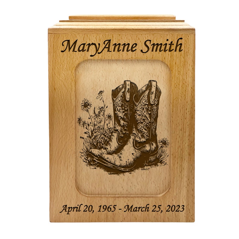Cowboy Boots Cremation Urn, Adult Size Wooden Funeral Urn, Personalized ...