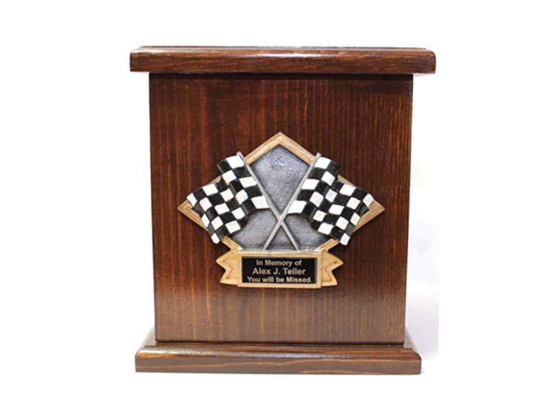 Car Racing Funeral Cremation Urn, Adult Memorial Wooden Urn With ...