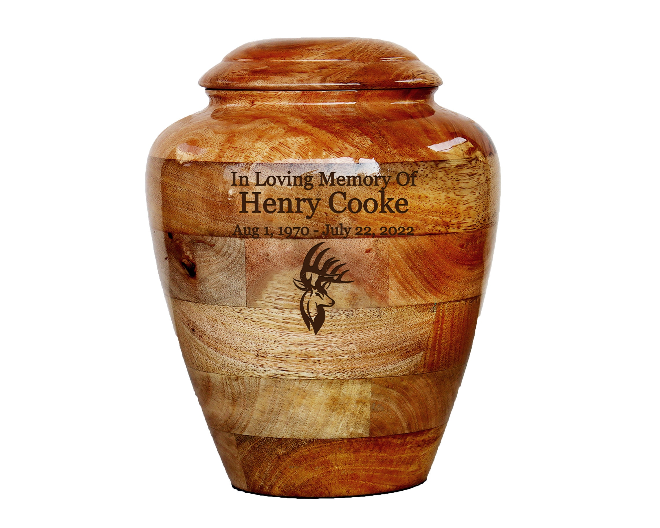 Deer Hunting Wooden Urn for Human Ashes, Adult Size Hand Turned Hard ...