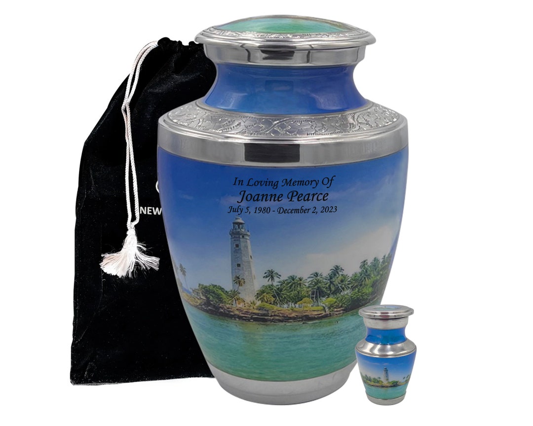 Lighthouse Human Cremation Urn With Velvet Bag and Personalization ...