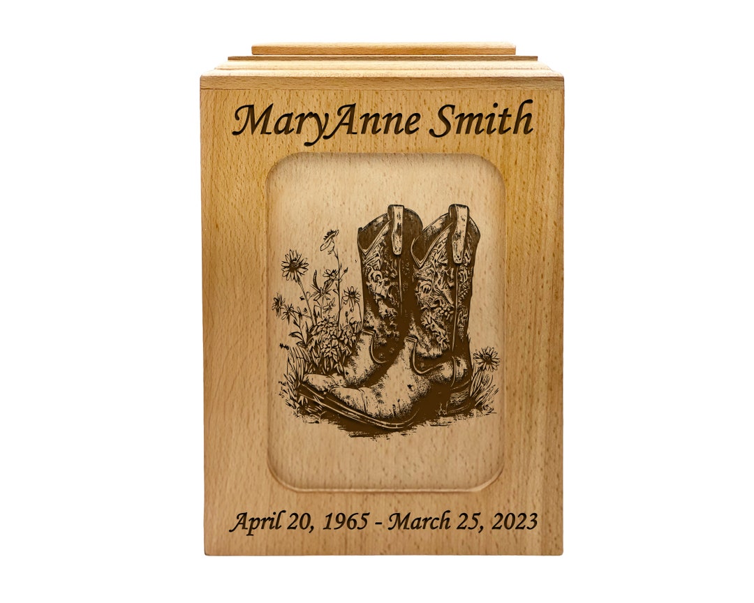Cowboy Boots Cremation Urn, Adult Size Wooden Funeral Urn, Personalized ...