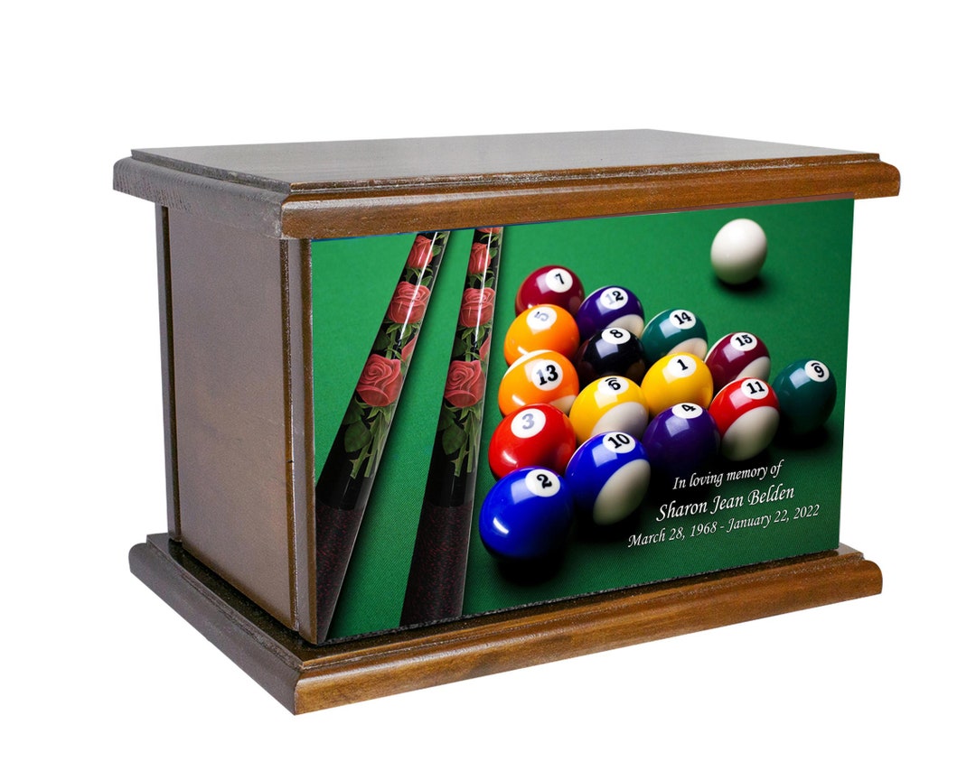 Pool Player Cremation Urn, Floral Cues Personalized Wooden Sports ...