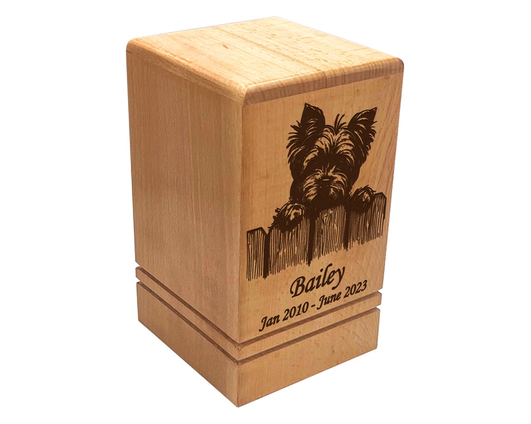 Yorkie Dog Memorial Pet Urn, Wooden Dog Cremation Urn, Yorkie Dog Photo ...