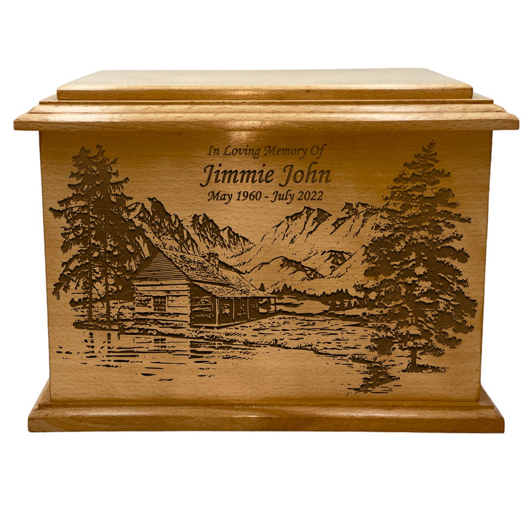 Valley Cabin Cremation Urn, Adult Size Wooden Cabin and Water Funeral ...