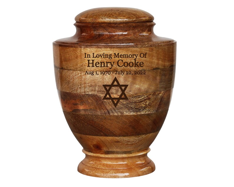 Star of David Wooden Urn for Human Ashes, Adult Size Hard Wood Jewish ...
