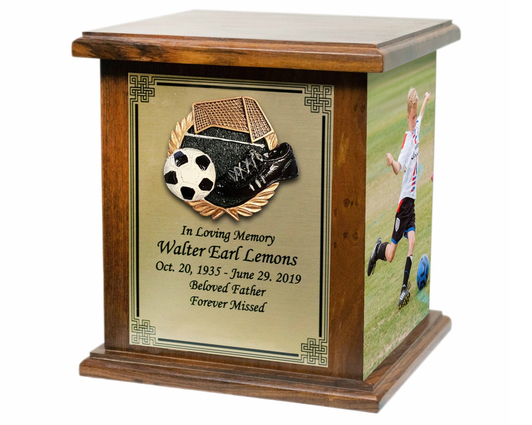 Soccer Adult Memorial Wooden Cremation Urn, Sports Wood Funeral Urns ...