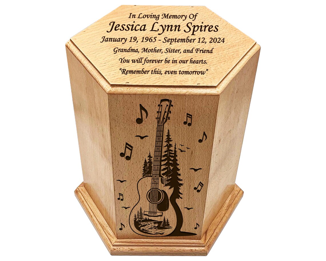 Guitar Wooden Cremation Urn, Music Lover's Funeral Urn With ...