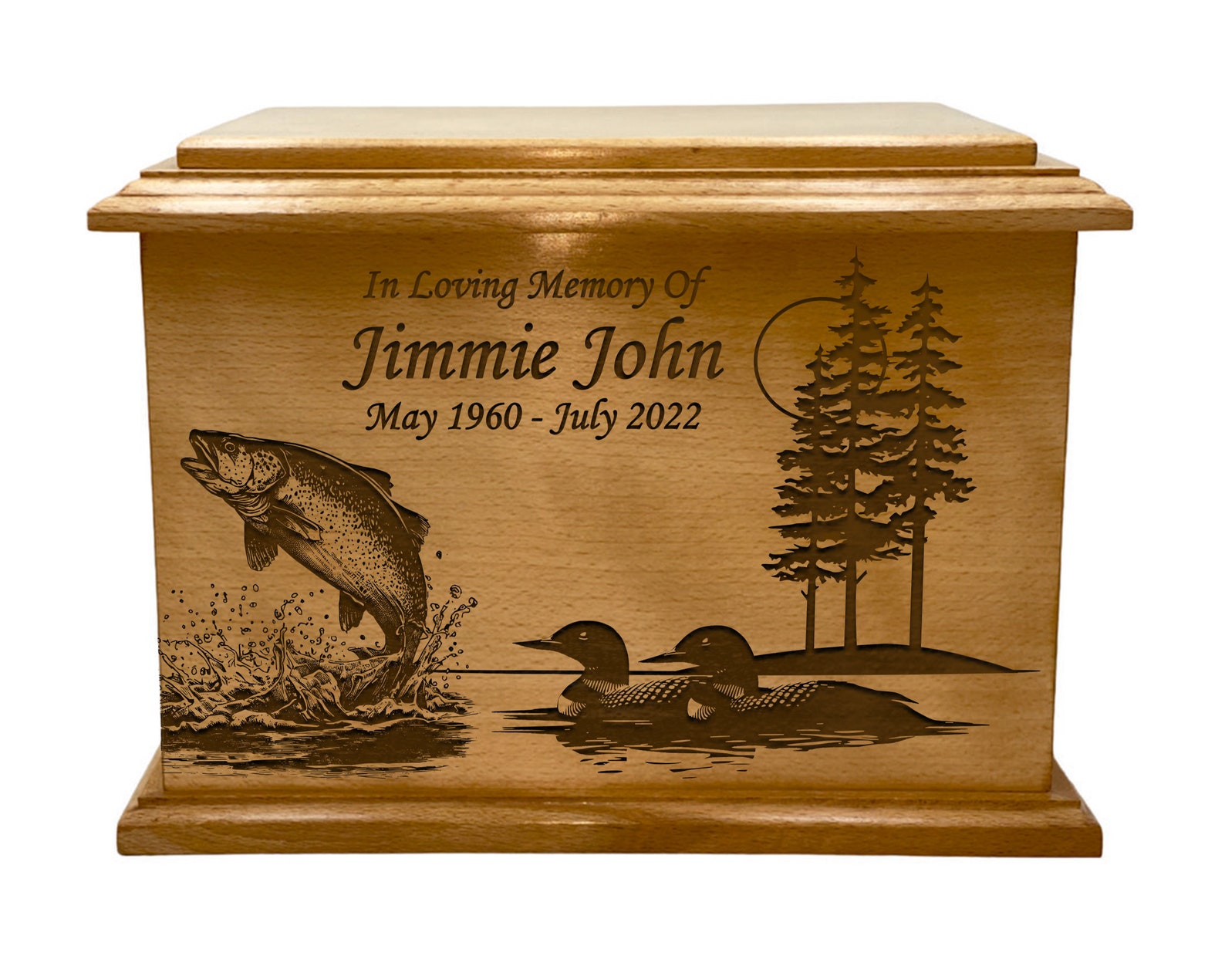 Duck Pond Cremation Urn, Loons Wooden Funeral Urn, Animal Lovers ...